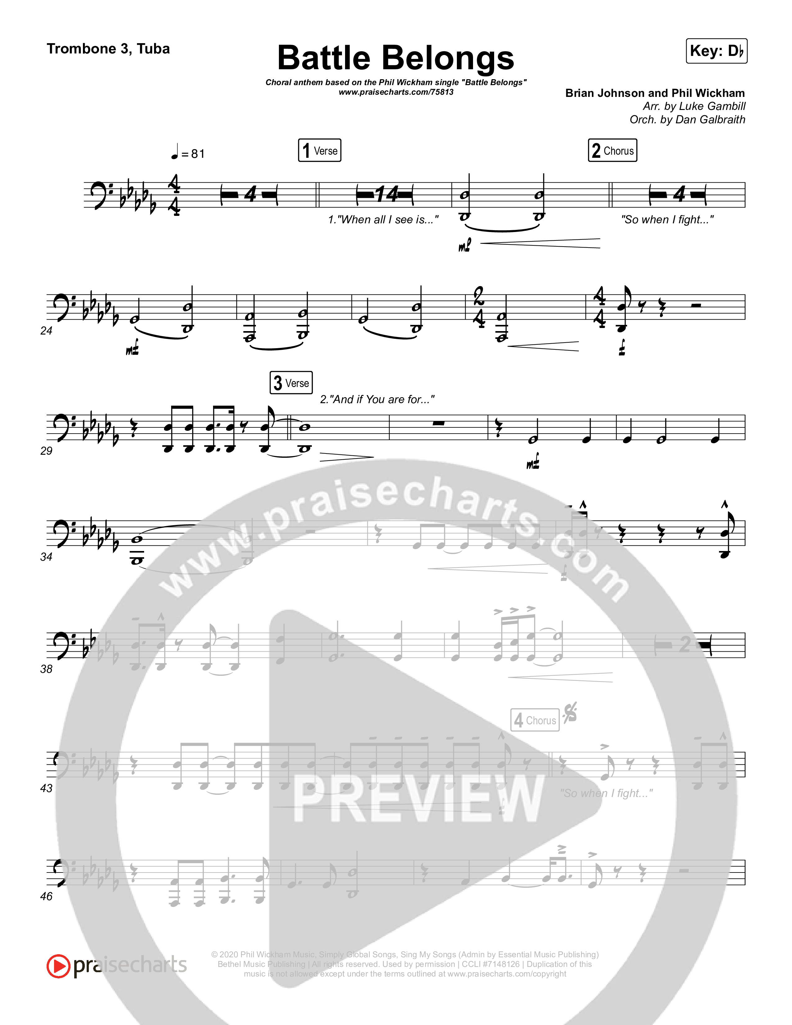 Battle Belongs (Choral Anthem SATB) Trombone/Tuba Sheet Music PDF (Phil ...