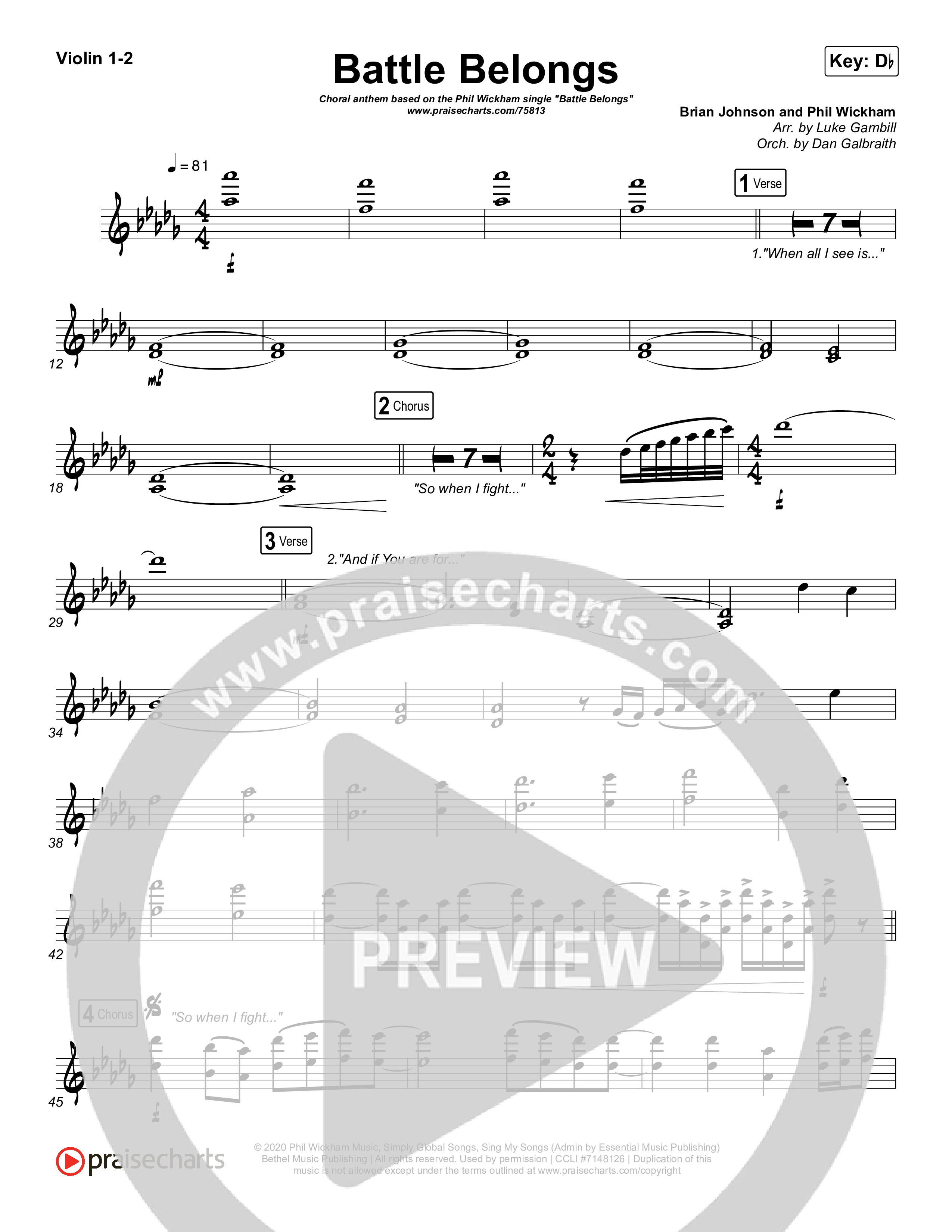 Battle Belongs (Choral Anthem SATB) Violin Sheet Music PDF (Phil Wickham / Arr. Luke Gambill ...