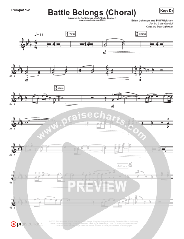 Battle Belongs (Choral Anthem SATB) Trumpet Sheet Music PDF (Phil ...