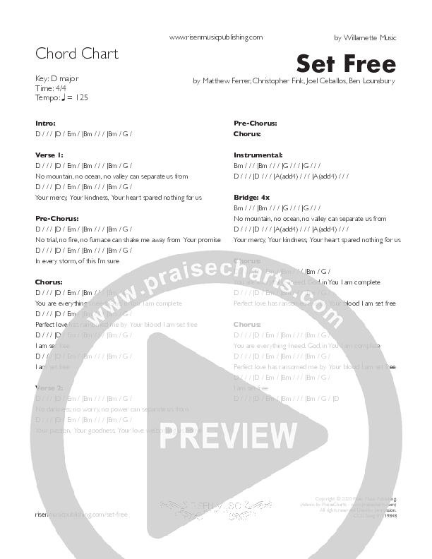 Set Free (Single) Chords PDF (Willamette Music) - PraiseCharts