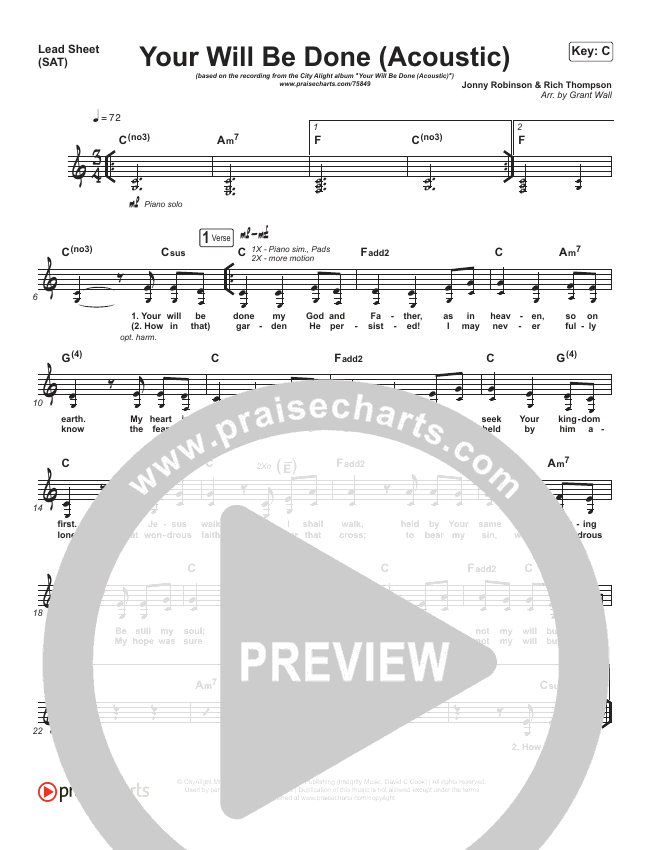 Your Will Be Done (Acoustic) Sheet Music (CityAlight) - PraiseCharts