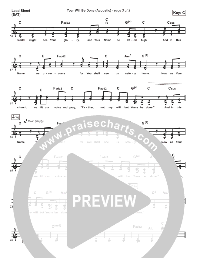 Your Will Be Done (Acoustic) Sheet Music (CityAlight) - PraiseCharts