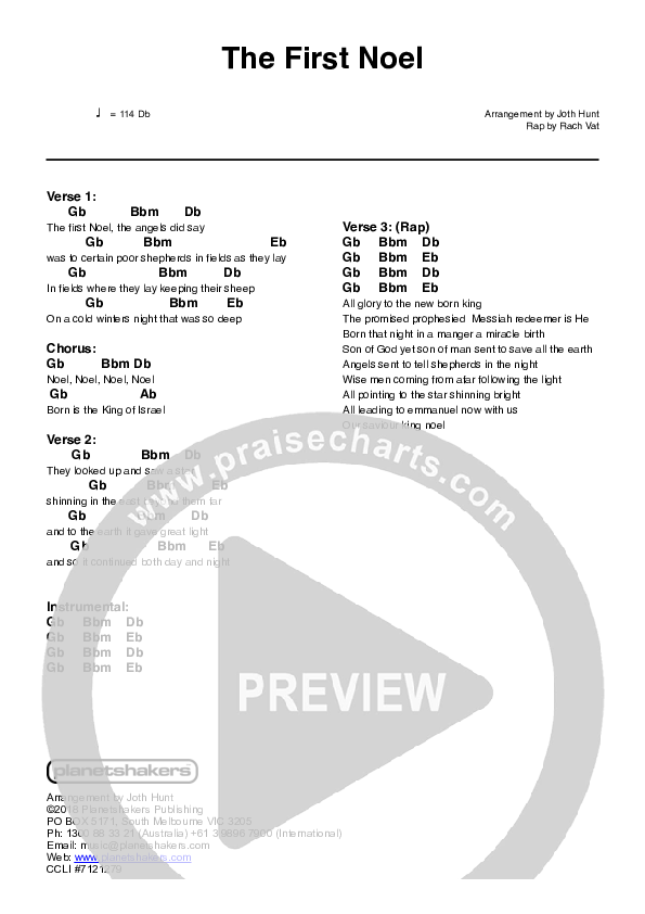 The First Noel (Live) Chords PDF (Planetshakers) - PraiseCharts