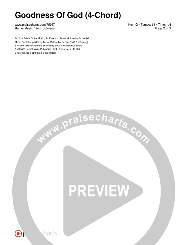 Goodness Of God (4-Chord) Chords PDF (Bethel Music / Jenn Johnson ...