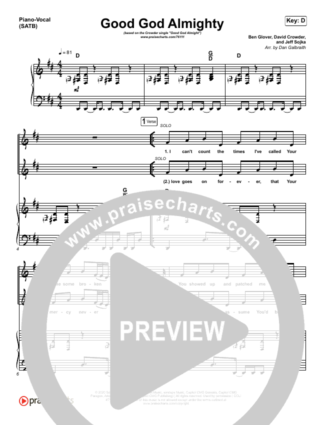 Good God Almighty Sheet Music PDF (Crowder) - PraiseCharts