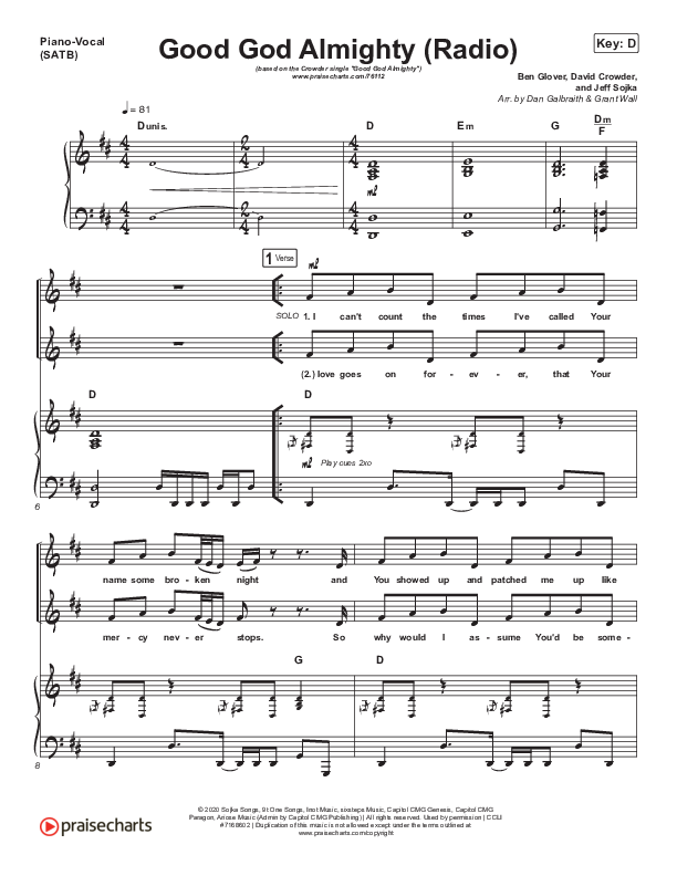 Good God Almighty (Radio) Sheet Music PDF (Crowder) - PraiseCharts Good God Almighty (Radio) Sheet Music PDF (Crowder) - PraiseCharts