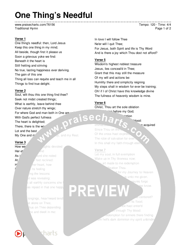 One Thing’s Needful Chords PDF (Traditional Hymn) - PraiseCharts