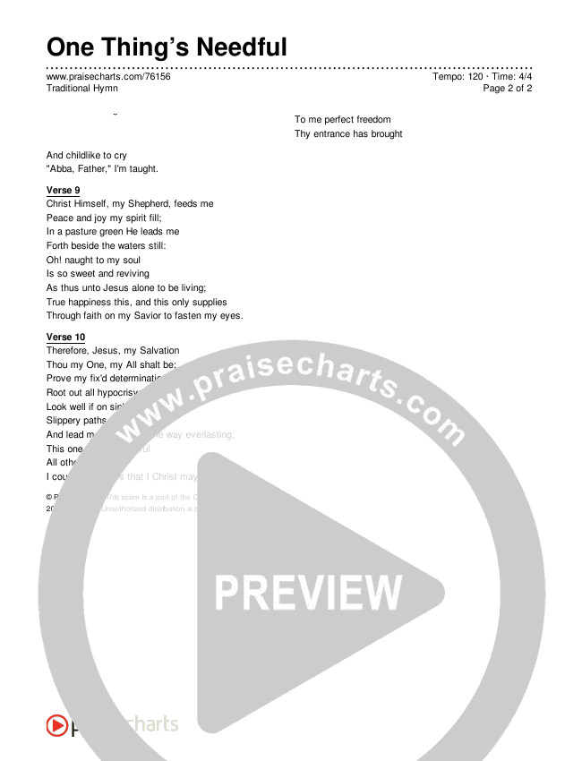 One Thing’s Needful Chords PDF (Traditional Hymn) - PraiseCharts