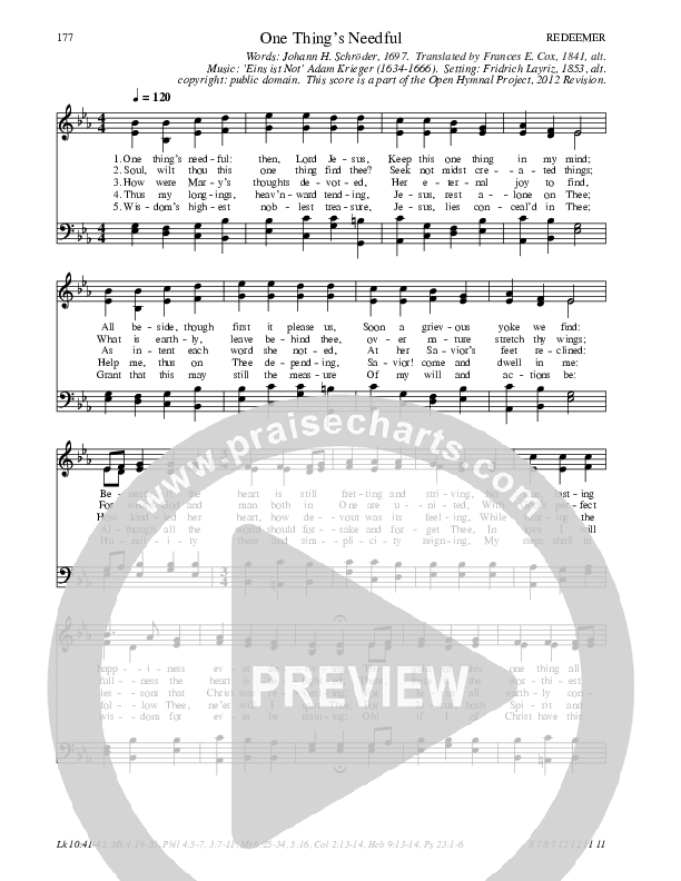 One Thing’s Needful Hymn Sheet (Traditional Hymn) - PraiseCharts