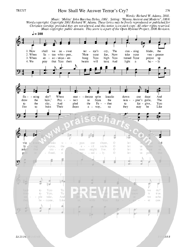 How Shall We Answer Terror’s Cry Hymn Sheet (Traditional Hymn ...
