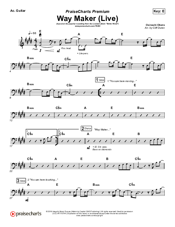 Way Maker (Choral Anthem SATB) Acoustic Guitar Sheet Music PDF (Leeland ...