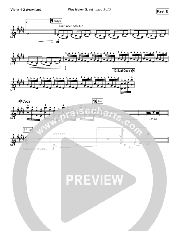 Way Maker (Choral Anthem SATB) Violin Sheet Music PDF (Leeland / Arr ...