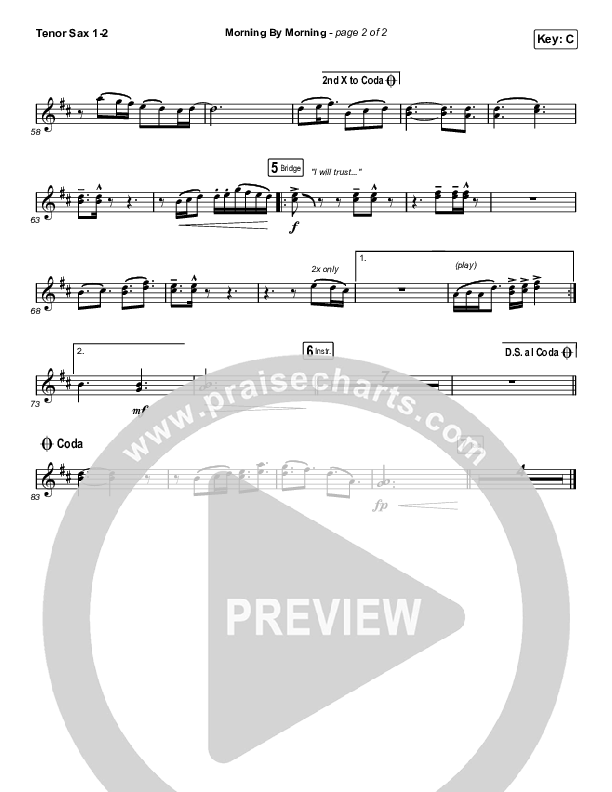 Morning By Morning Tenor Sax Sheet Music PDF (Pat Barrett) - PraiseCharts