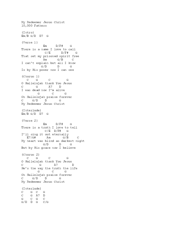 My Redeemer Jesus Christ (Live) Chords PDF (10000 Fathers / Micah Massey / Dee Wilson ...