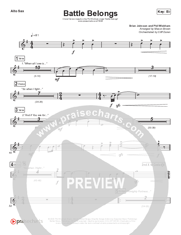 Battle Belongs (Choral Anthem SATB) Alto Sax Sheet Music PDF (Phil Wickham / Arr. Cliff Duren ...