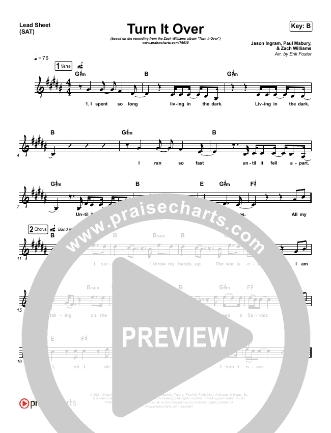 Turn It Over Sheet Music PDF (Zach Williams) - PraiseCharts