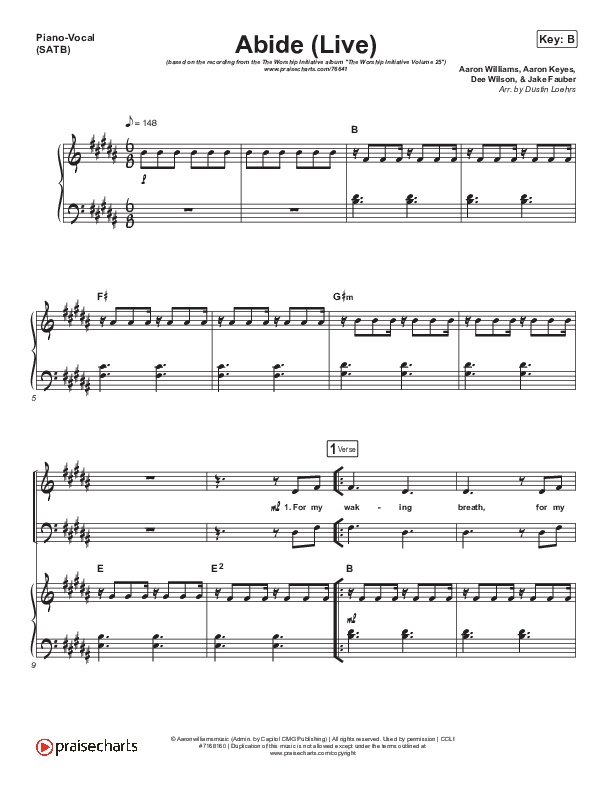 Abide (Live) Sheet Music PDF (The Worship Initiative / Shane & Shane ...