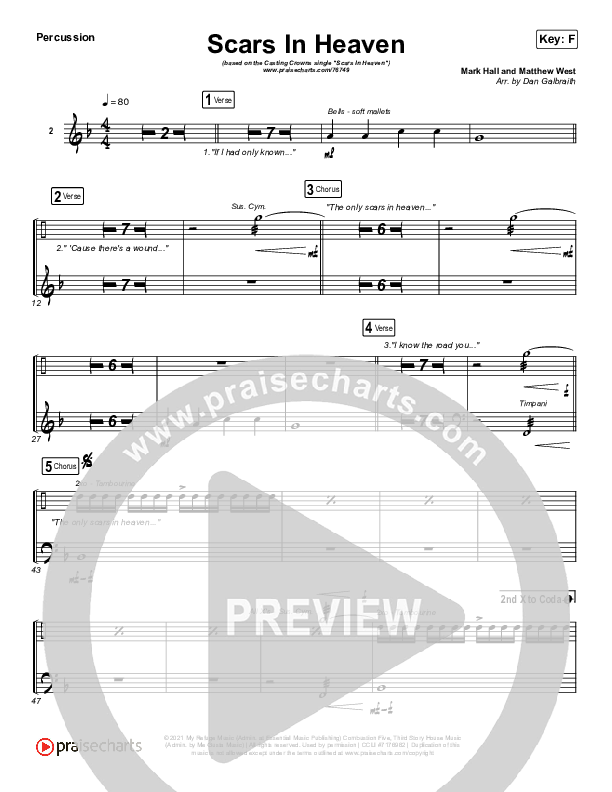 Scars In Heaven Percussion Sheet Music PDF (Casting Crowns) - PraiseCharts