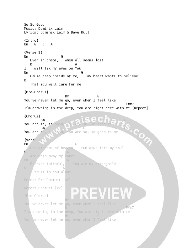 So So Good (Live) Chords PDF (ICF Worship) - PraiseCharts