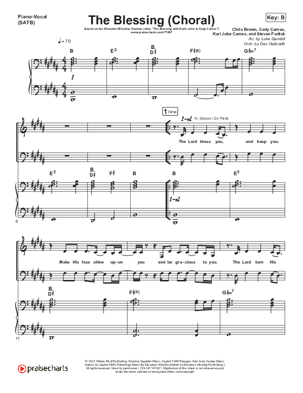 The Blessing (Choral Anthem SATB) Sheet Music PDF (Cody Carnes / Kari ...
