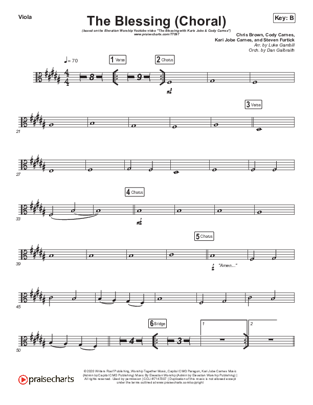 The Blessing (Choral Anthem SATB) Viola Sheet Music PDF (Cody Carnes ...
