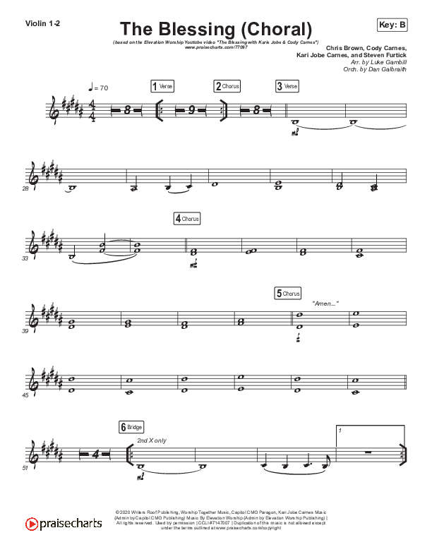 The Blessing (Choral Anthem SATB) Violin Sheet Music PDF (Cody Carnes ...