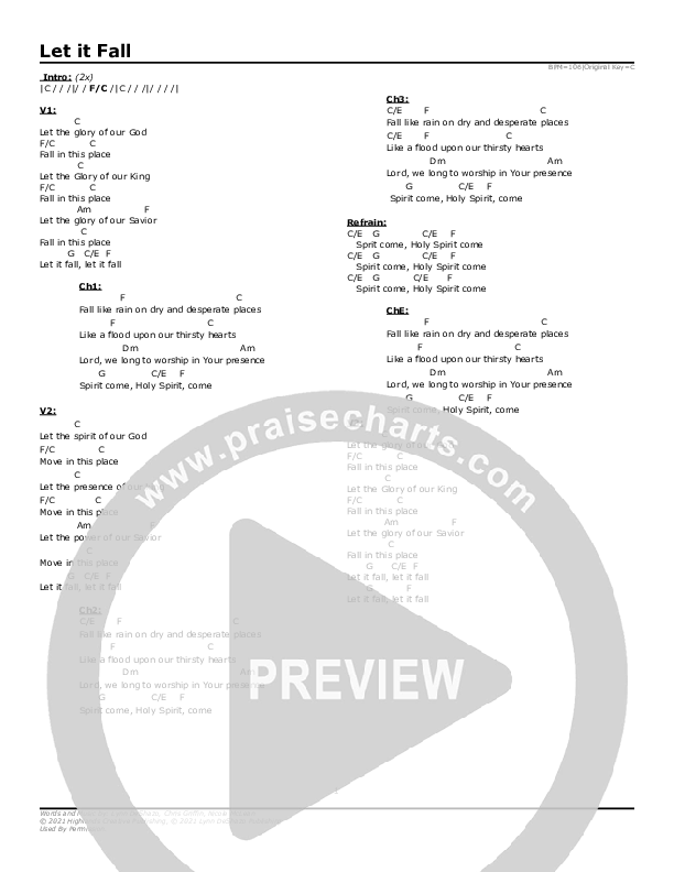 Let It Fall Chords PDF (Highlands Worship) - PraiseCharts
