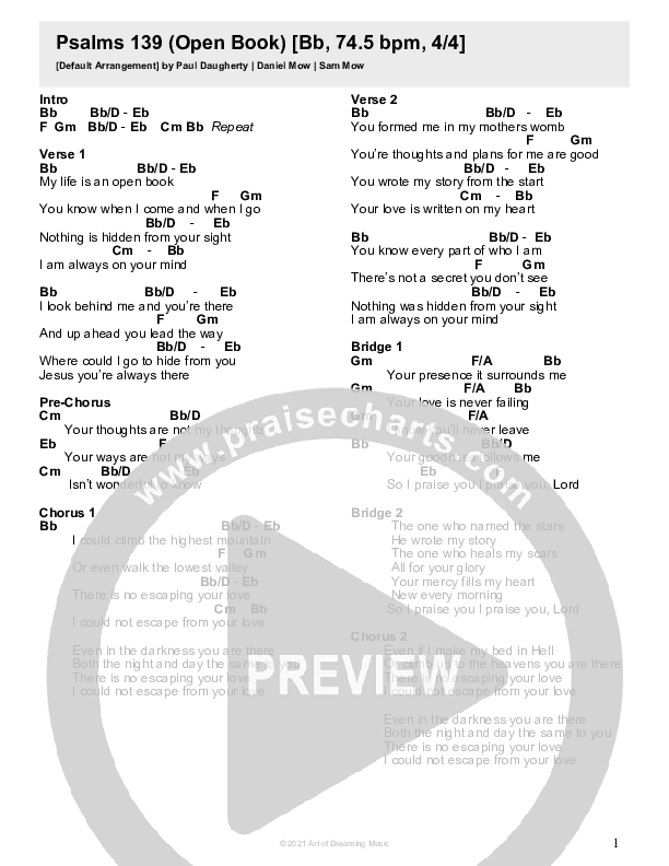 Psalm 139 (To Escaping Your Love) (Live) Chords PDF (Victory Worship) - PraiseCharts