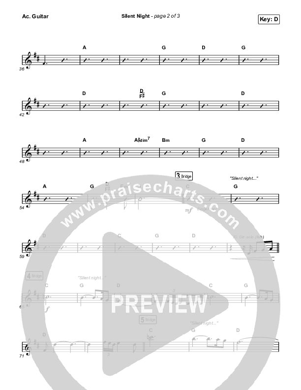 Silent Night Acoustic Guitar Sheet Music Pdf Zach Williams Praisecharts