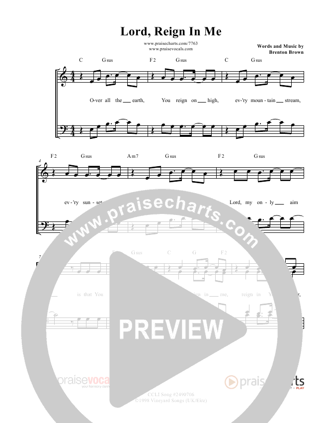 Lord Reign In Me Sheet Music PDF (PraiseVocals) - PraiseCharts