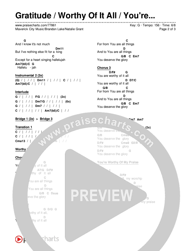 Gratitude / Worthy Of It All / You're Worthy Of My Praise Chords PDF ... Gratitude / Worthy Of It All / You're Worthy Of My Praise Chords PDF ...