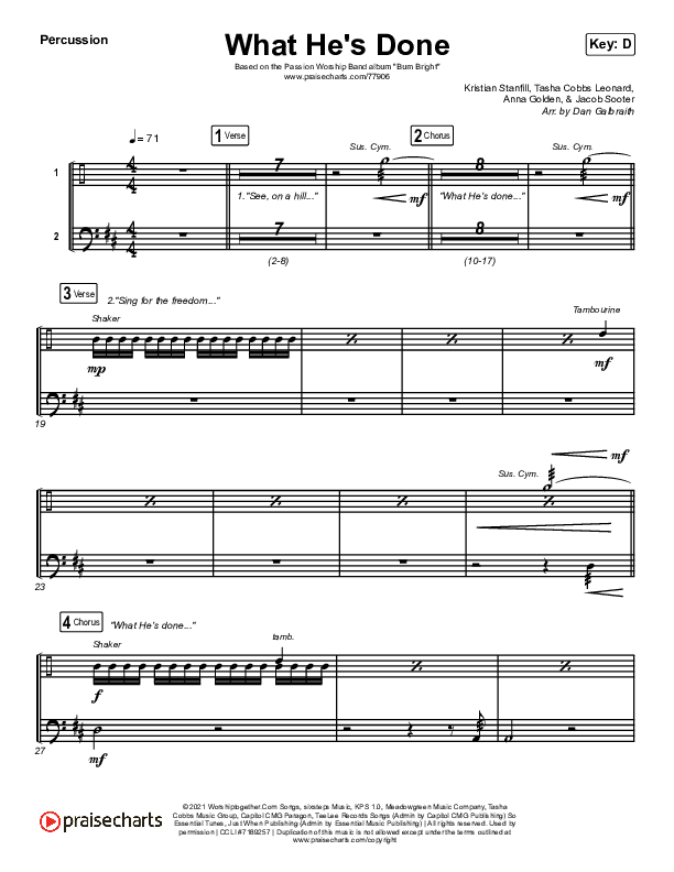 What He's Done (Studio) Percussion Sheet Music PDF (Passion / Kristian ...