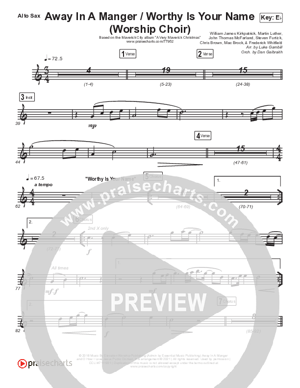 Away In A Manger / Worthy Is Your Name (Choral Anthem SATB) Alto Sax Sheet Music PDF (Maverick ...