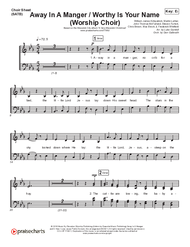Away In A Manger / Worthy Is Your Name (Choral Anthem SATB) Choir Sheet Music PDF (Maverick City ...