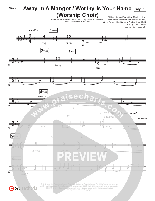 Away In A Manger / Worthy Is Your Name (Choral Anthem SATB) Viola Sheet ...