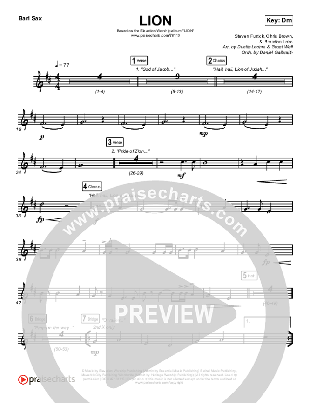 Lion Bari Sax Sheet Music Pdf Elevation Worship Chris Brown