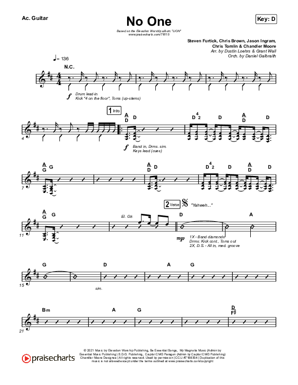 No One Acoustic Guitar Sheet Music PDF Elevation Worship Chandler