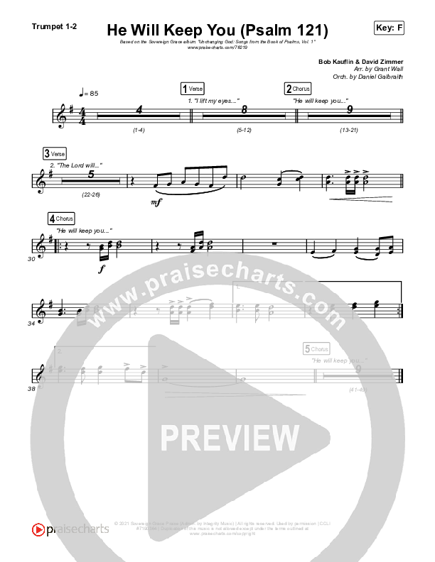 He Will Keep You (Psalm 121) Trumpet Sheet Music PDF (Sovereign Grace ...