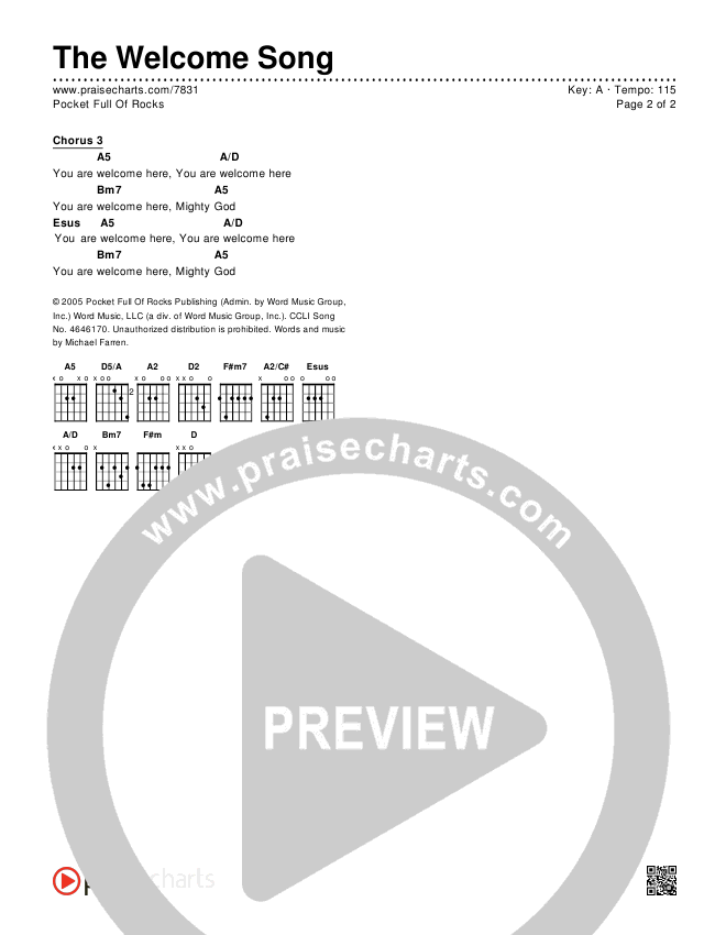The Welcome Song Chords PDF (Pocket Full Of Rocks) - PraiseCharts