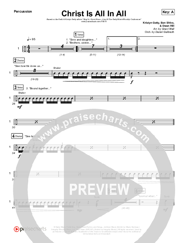 Christ Is All In All (Live) Percussion Sheet Music PDF (Keith & Kristyn ...
