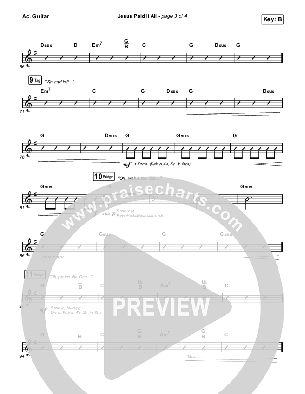 Jesus Paid It All Acoustic Guitar Sheet Music Pdf Austin Stone Worship