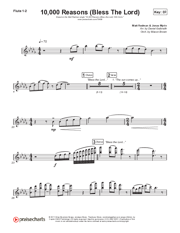 10 000 Reasons Bless The Lord Flute Sheet Music Pdf Matt Redman