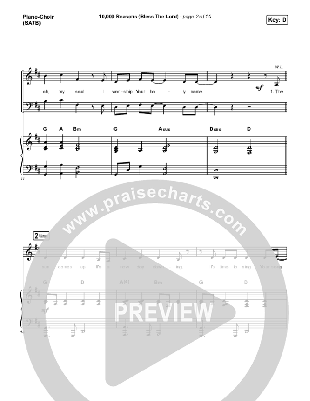 10 000 Reasons Bless The Lord Choral Anthem Satb Sheet Music Pdf