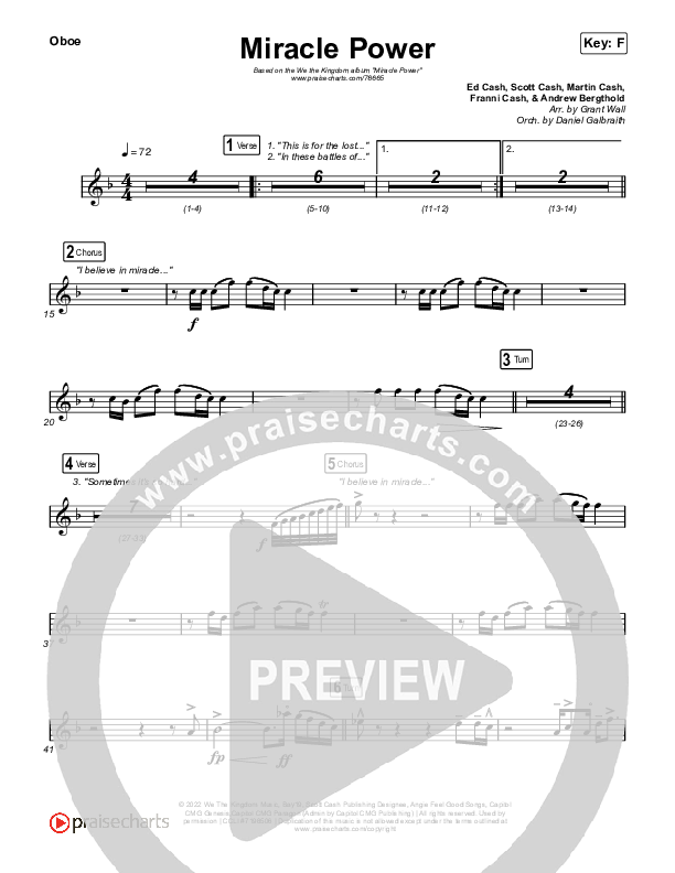 Miracle Power Oboe Sheet Music PDF (We The Kingdom) - PraiseCharts