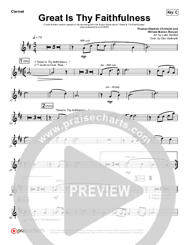 Great Is Thy Faithfulness (Choral Anthem SATB) Clarinet Sheet Music PDF ...