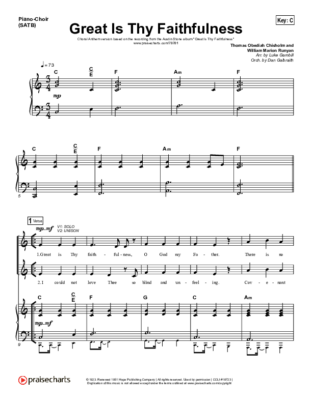 Great Is Thy Faithfulness (Choral Anthem SATB) Sheet Music PDF (Austin ...