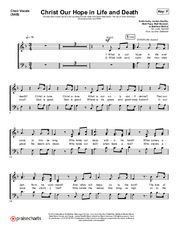 Christ Our Hope In Life And Death (Worship Choir SAB) Worship Choir SAB ...