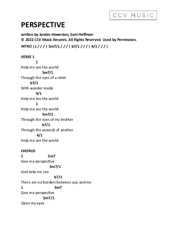 Perspective (Live) Chords PDF (CCV Music) - PraiseCharts