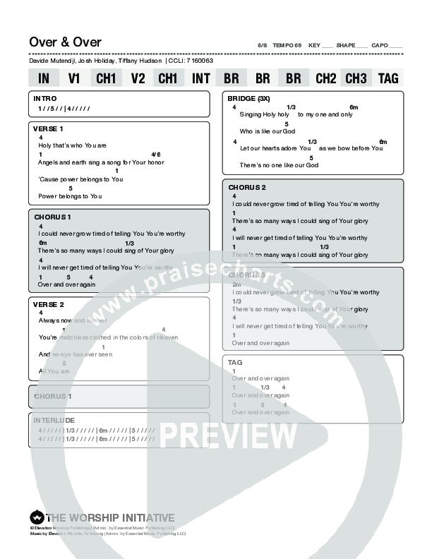 Over & Over Chords PDF (Kingdom Kids / Shane & Shane) - PraiseCharts