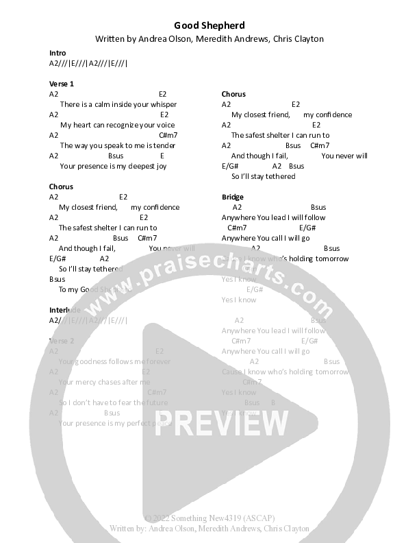 Good Shepherd Chords PDF (Andrea Olson) - PraiseCharts